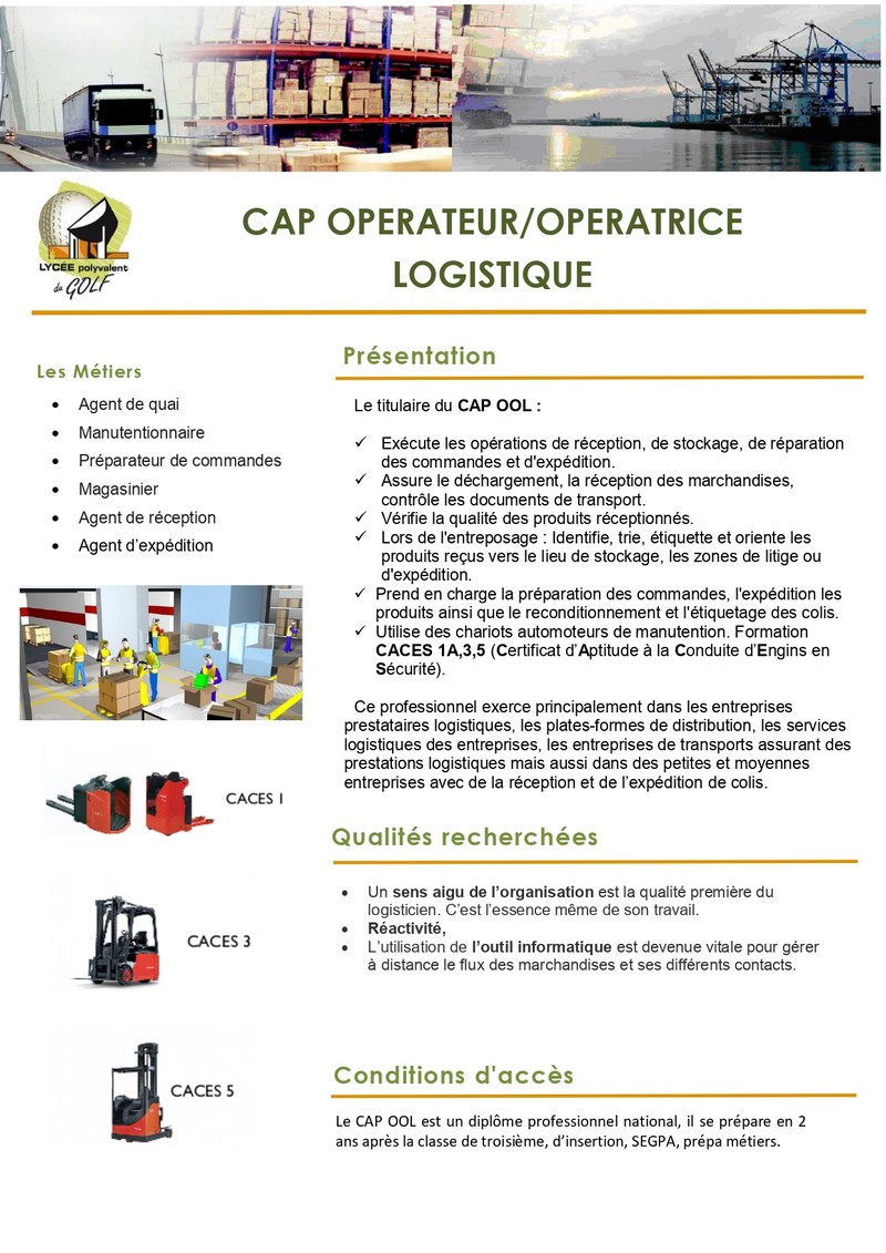 CAP Opérateur/Opératrice logistique - Lycée du Golf de Dieppe