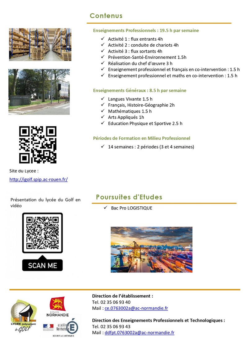 CAP Opérateur/Opératrice logistique - Lycée du Golf de Dieppe